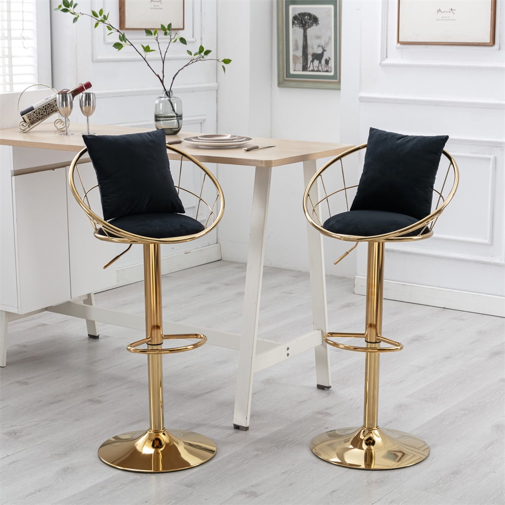 360° Swivel Bar Stools Set of 2, Modern Upholstered Adjustable Counter ...