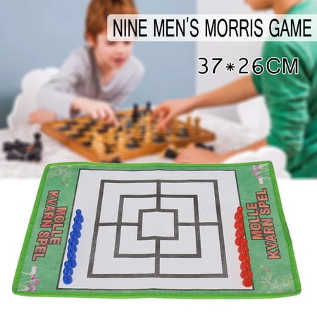 9 Men's Morris Game with Non-woven Fabric Chessboard&18 Chess Pieces ...
