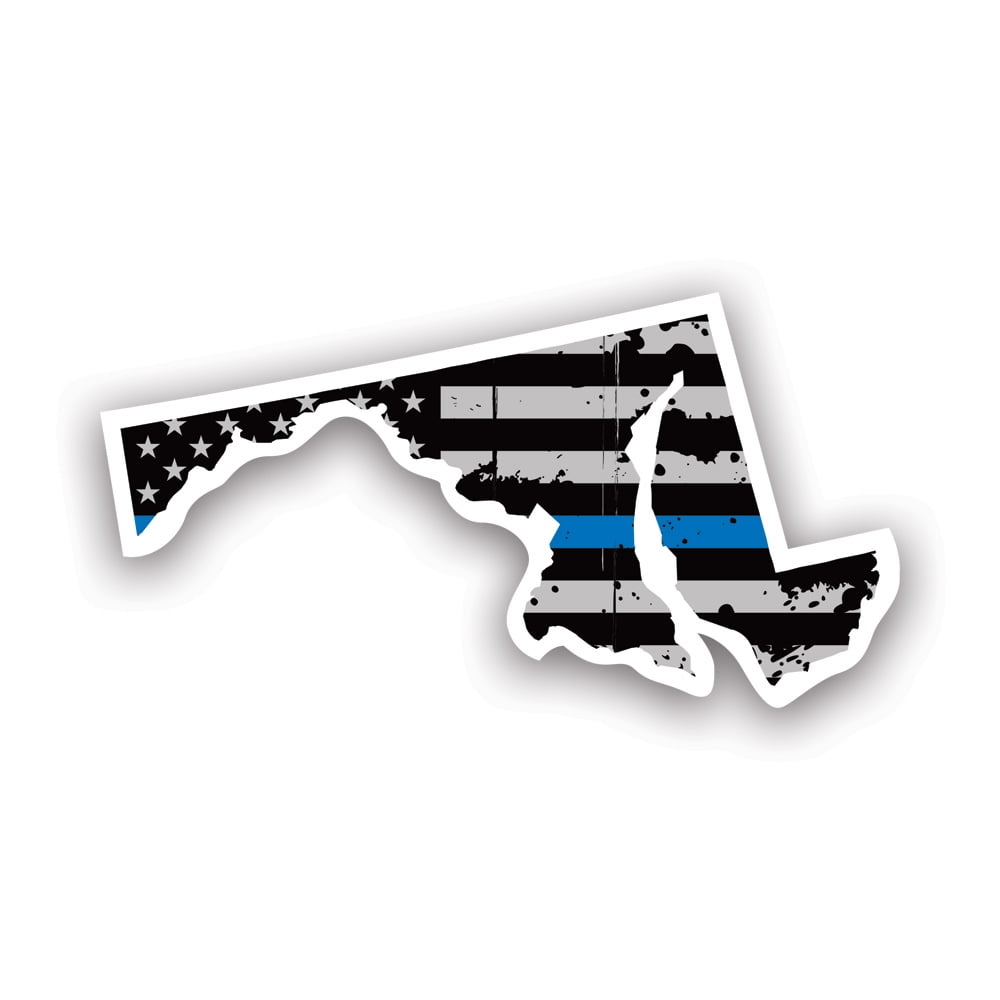 Distressed Thin Blue Line Maryland State Shaped Subdued US Flag Sticker ...