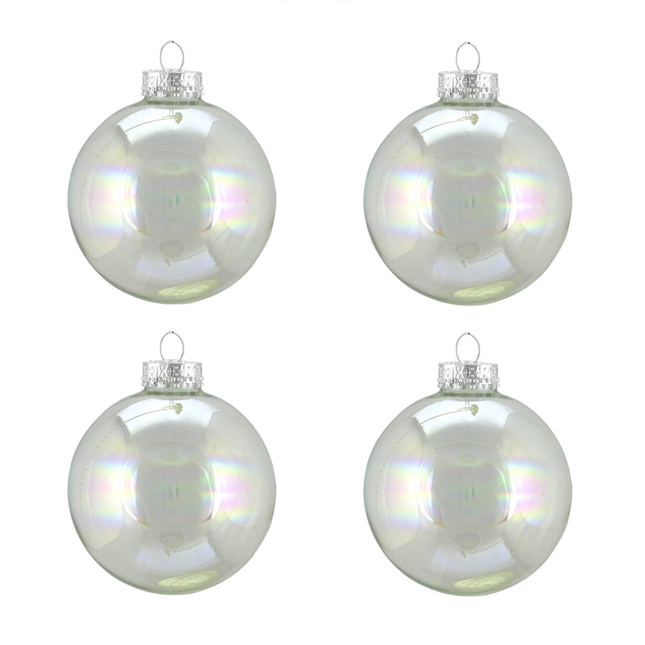 4ct Clear Iridescent Glass Ball Christmas Ornament Set 4 100mm