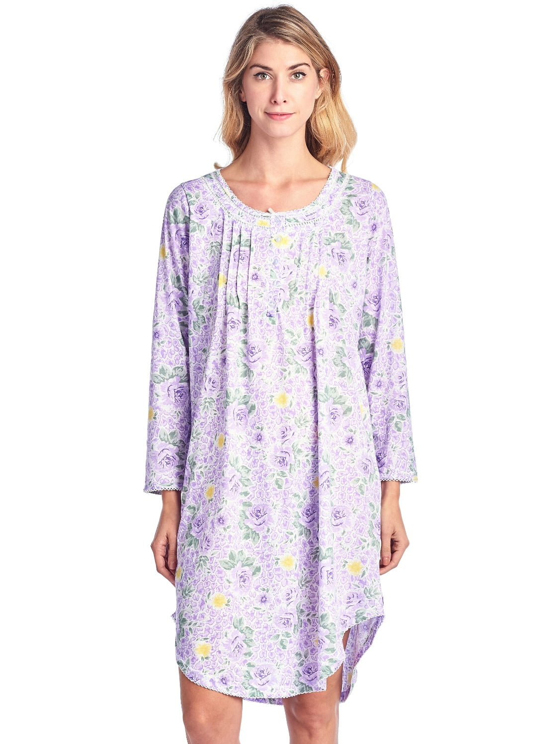 Casual Nights Women's Floral Pintucked Long Sleeve Nightgown - Walmart.com