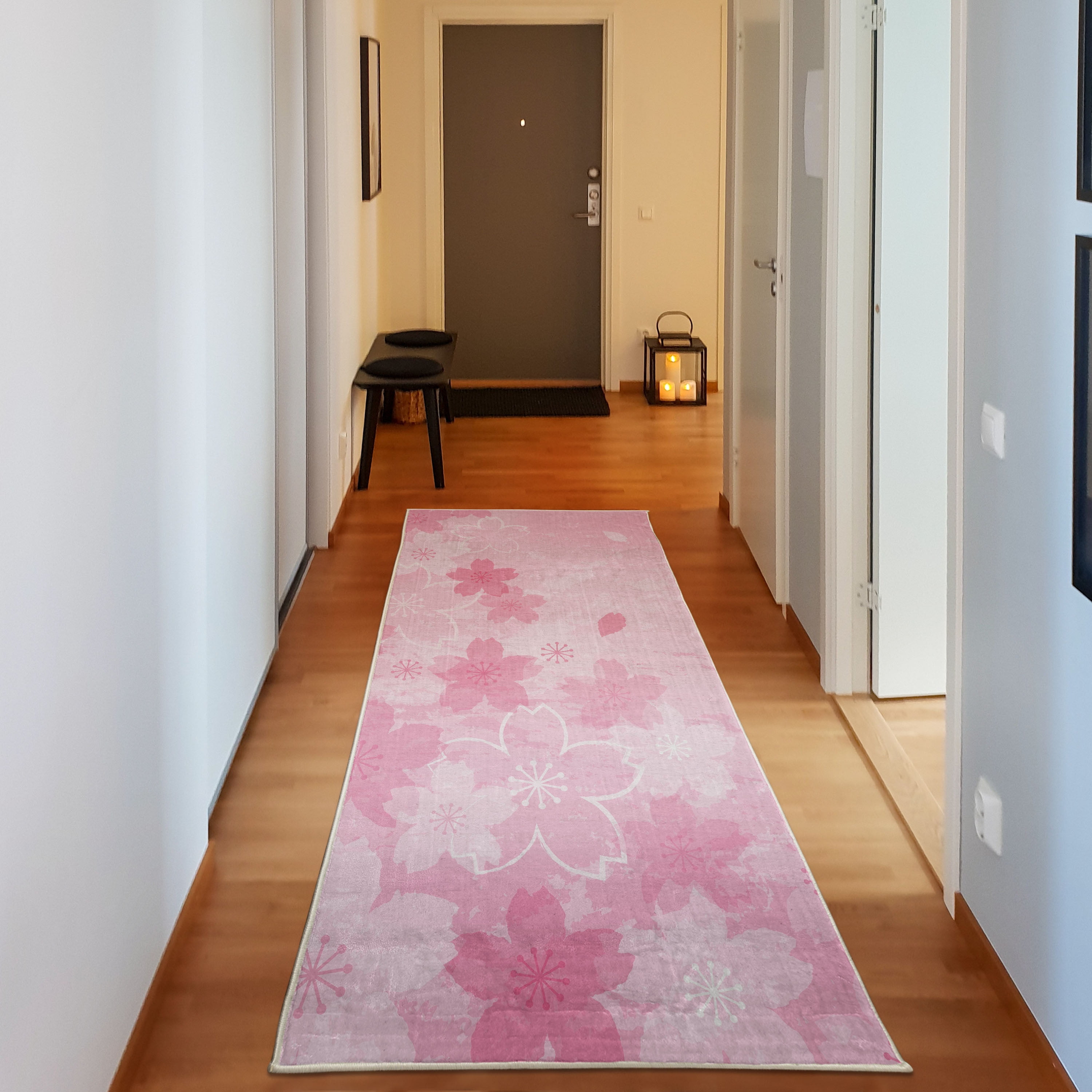Nature Decorative Rug, Cherry Blossoms Pattern in Shabby Form Style ...