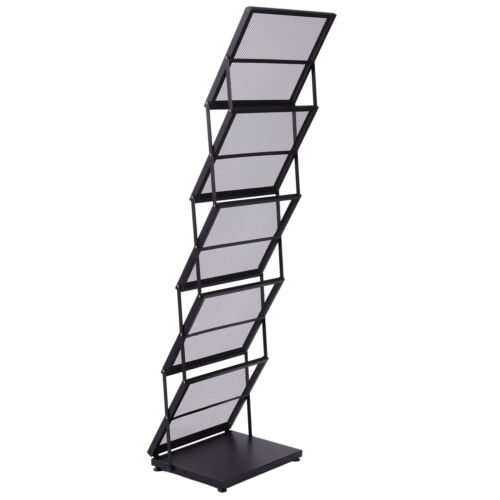 Black Magazine Rack Foldable Newspaper Storage Stand 5-layer Book ...