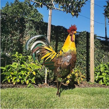 Backyard Expressions 63 Inch Metal Rooster Decorative Garden Statue ...