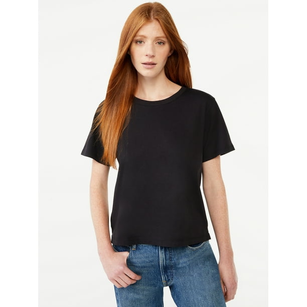 Free Assembly Women's Crop Box Tee with Short Sleeves, Sizes XS-XXXL ...