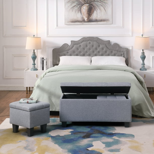 Large Storage Ottoman Bench Set, 3 in 1 Combination Ottoman, Tufted ...