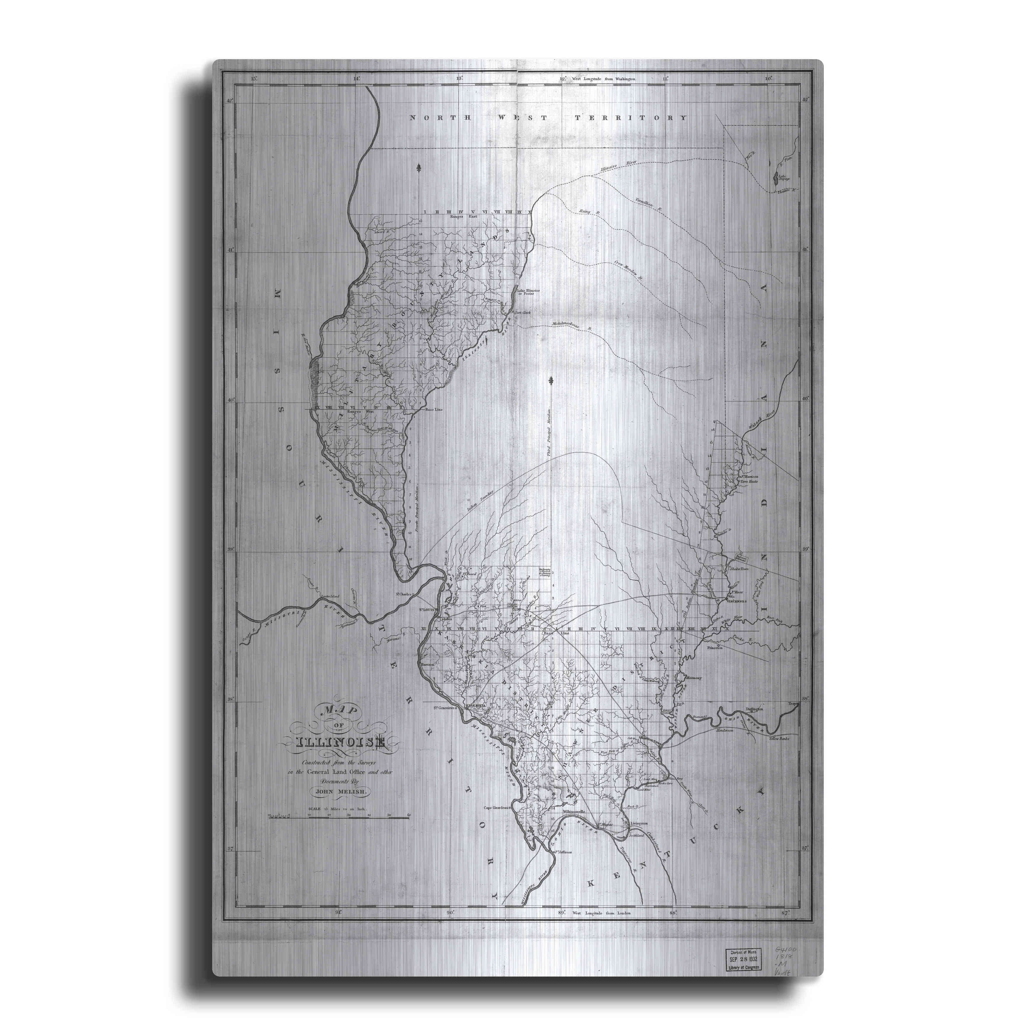 Luxe Metal Art 'Map of Illinois 1818' by Luxe Metal Art Portfolio ...