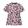 Binienty Pink Heart Leopard Print Scrub Shirt Short Sleeve Stretchy ...