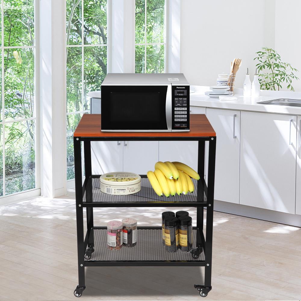 Serving Cart, 3-Tier Kitchen Rolling Serving Cart, Microwave Cart for ...
