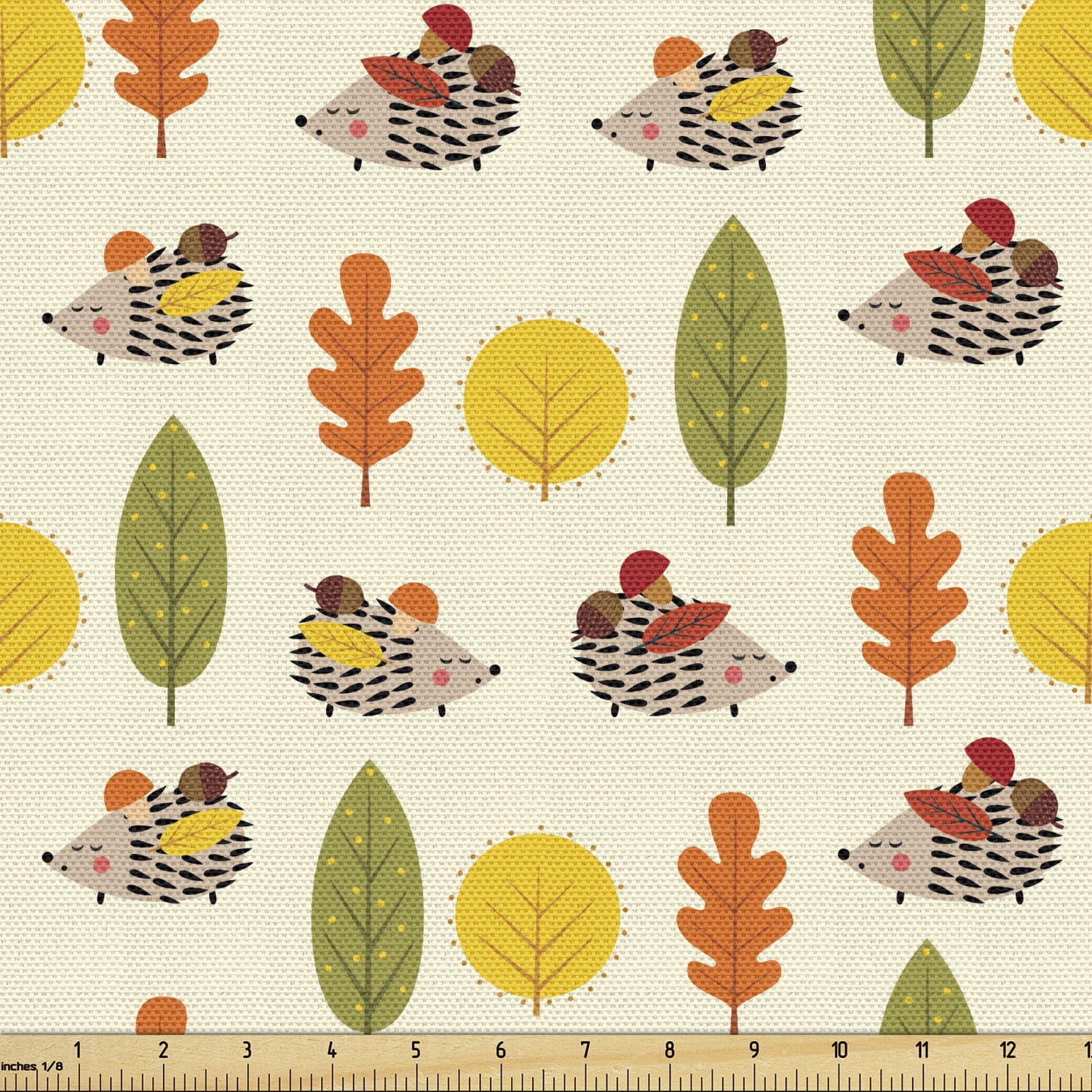 Hedgehog Fabric by the Yard, Various Autumn Leaves from Different Trees ...