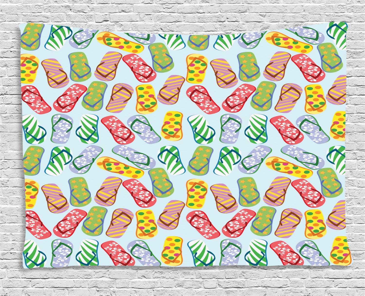 Flip Flop Tapestry, Stylized Slippers with Hibiscus Flowers Palm Tree ...