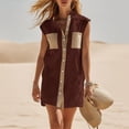 Casual Shirt Dress for Women Color Block Cap Sleeve Button Down Band ...