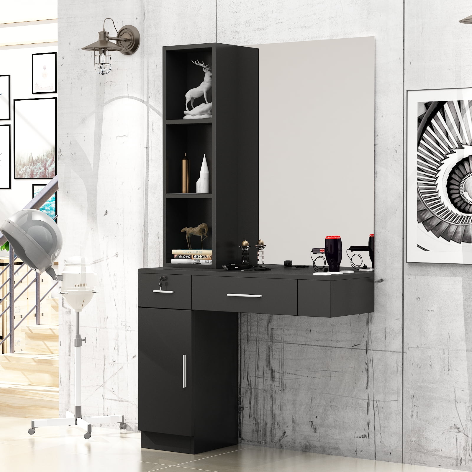 Zimtown Wall Mount Salon Lockable Storage Cabinet Hair Station Drawer ...