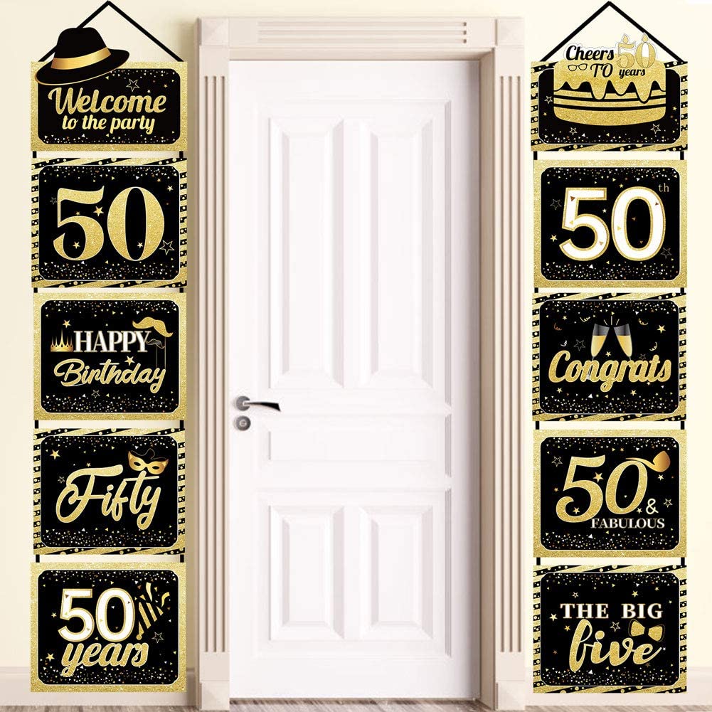 Large Glittery 50th Birthday Sign, 50 Happy Birthday Cutouts Hanging ...