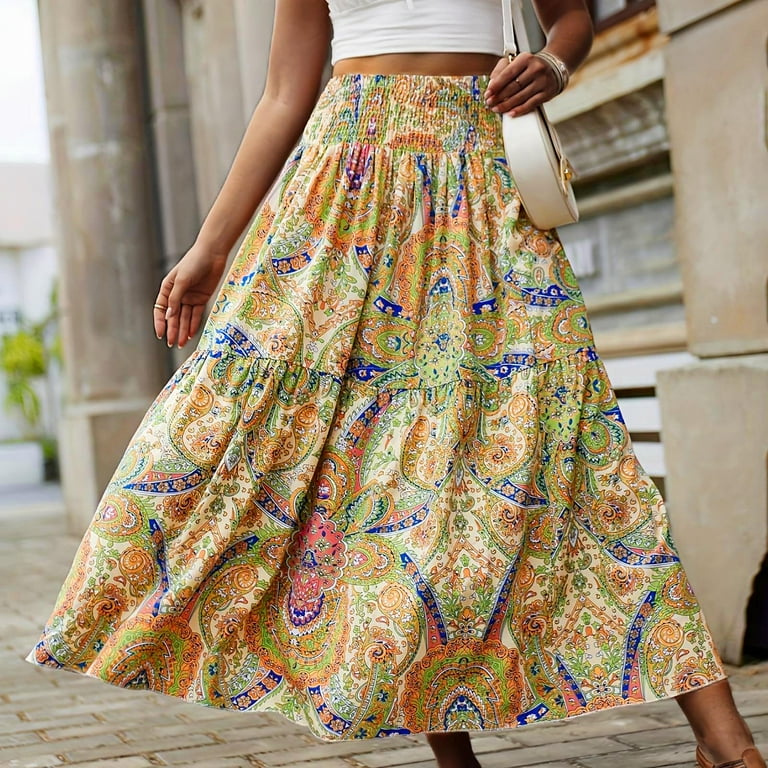 JIKNTTR Women's Vintage A-line Printed Pleated Midi Skirts JIKNTTR Women's Vintage A-line Printed Pleated Midi Skirts