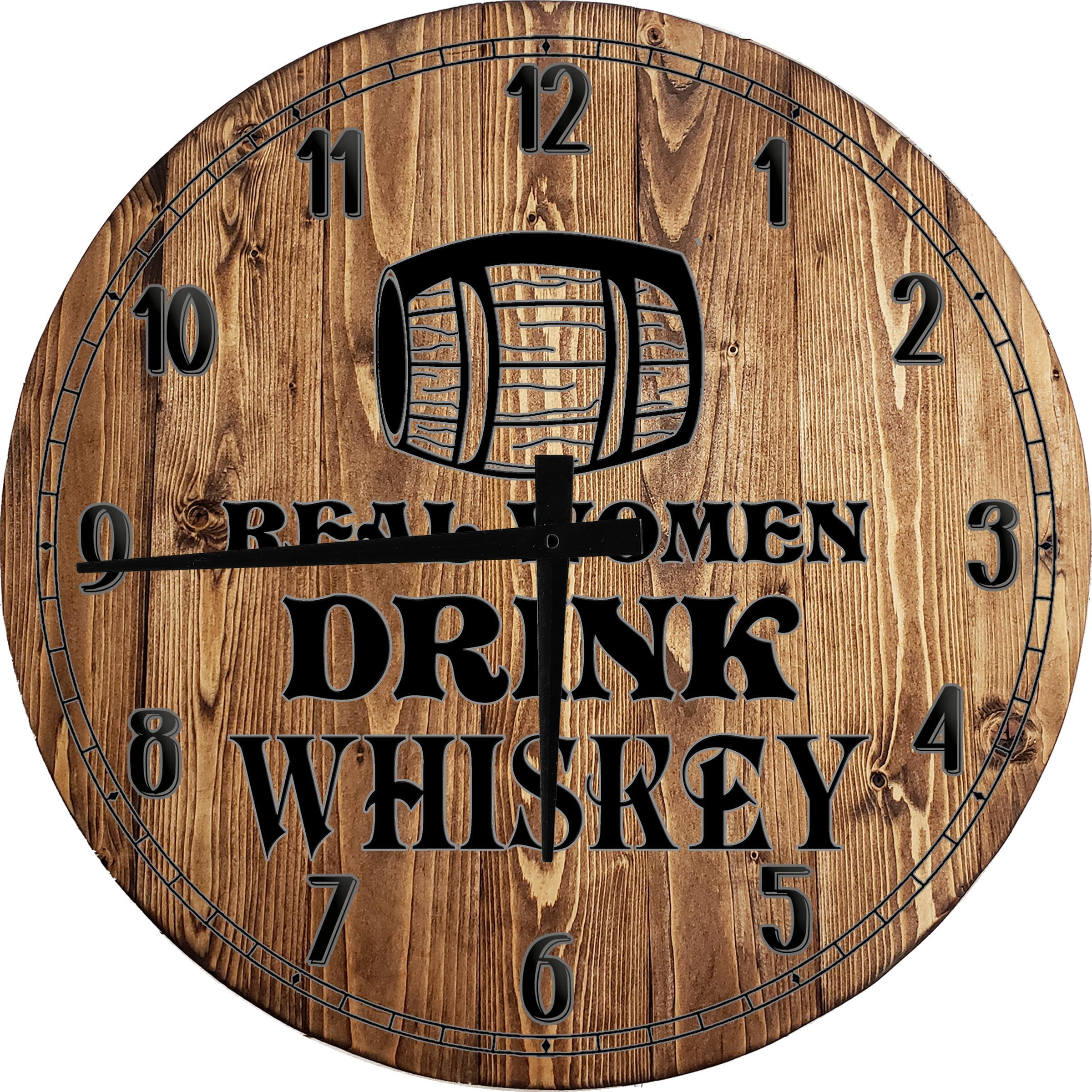 Wood Wall Clock 18 Inch Round Bar Wall Art Real Women Drink Whiskey ...
