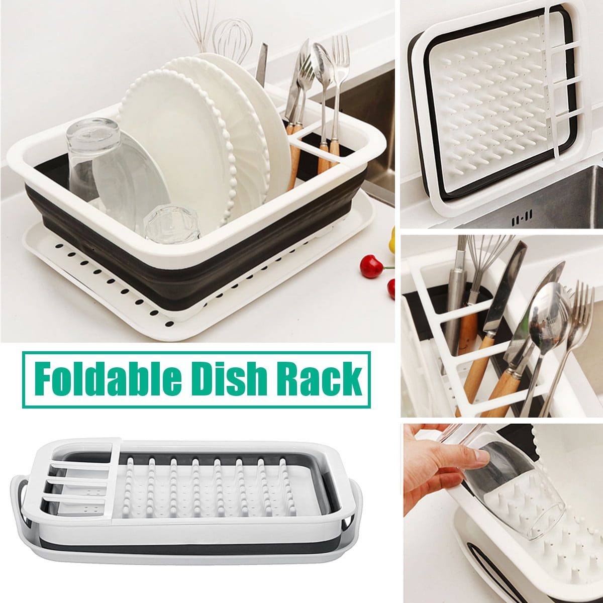 Dish Drainer Rack Collapsible Cutlery Holder Modern Folding Plastic ...
