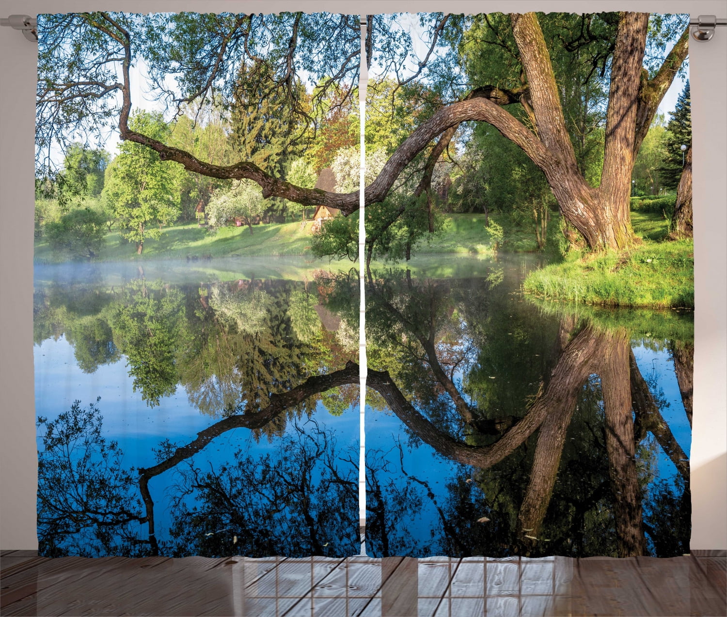 Willow Tree Curtains 2 Panels Set, Mirror Surface of the Pond with a ...