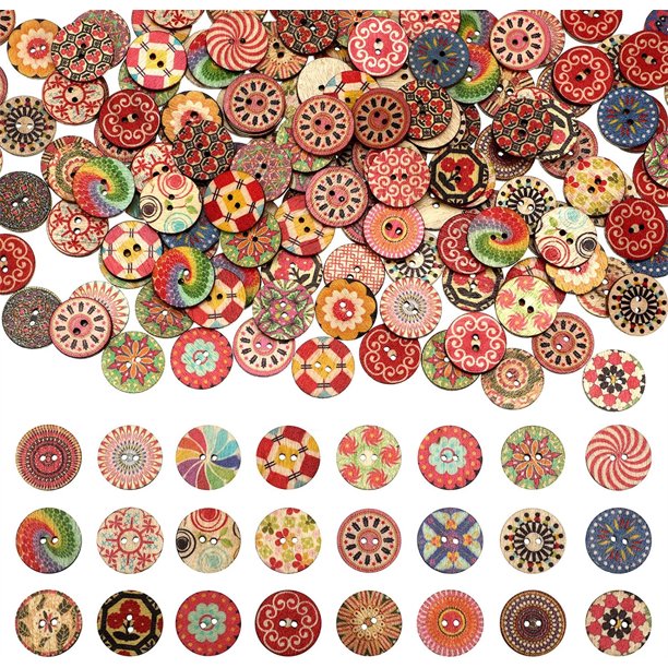 100 Pcs Mixed Color Wood Buttons, Casewin 1 Inch Natural Round Shapes ...