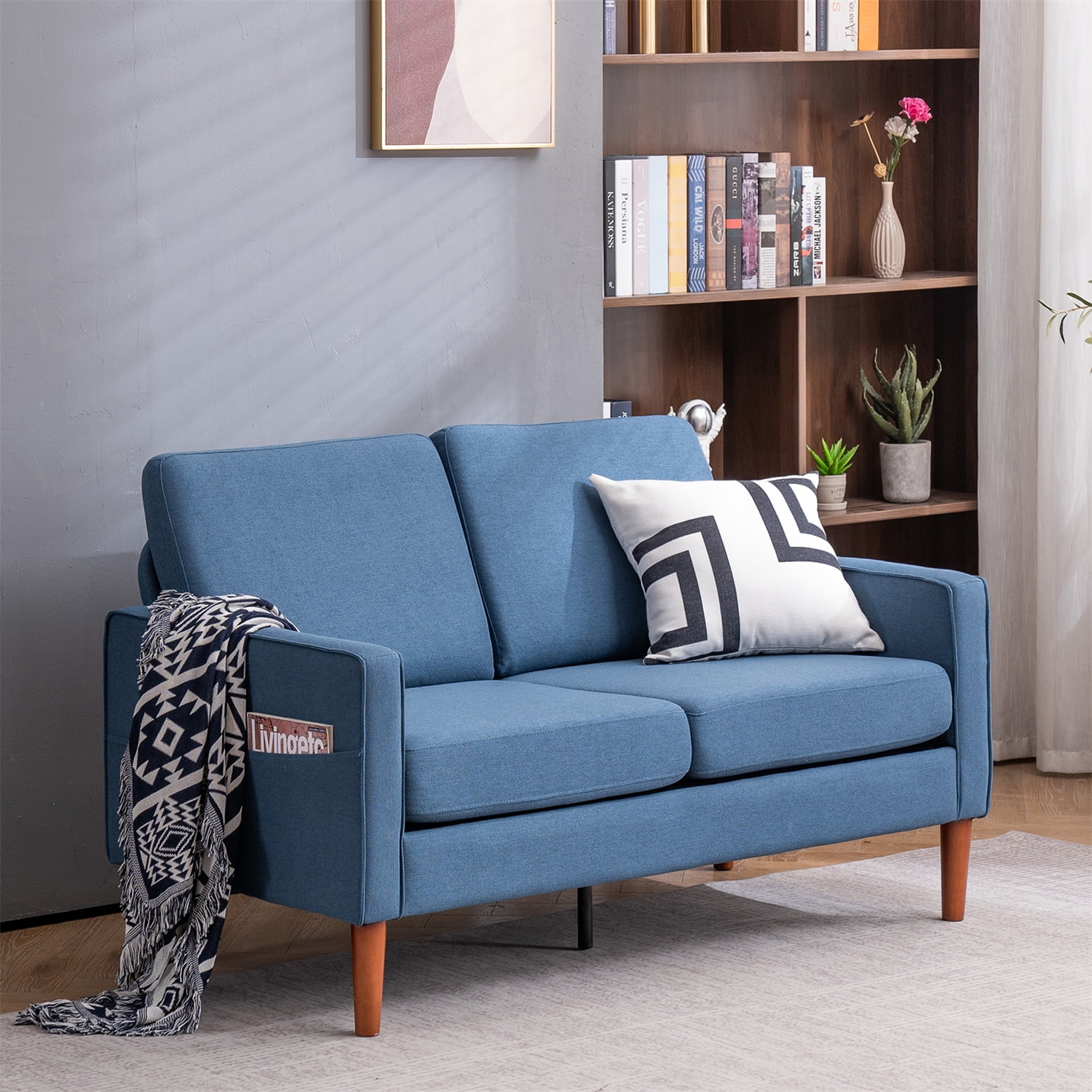53" Loveseat Sofa, Modern Linen Tufted Upholstered Accent Loveseat Sofa ...