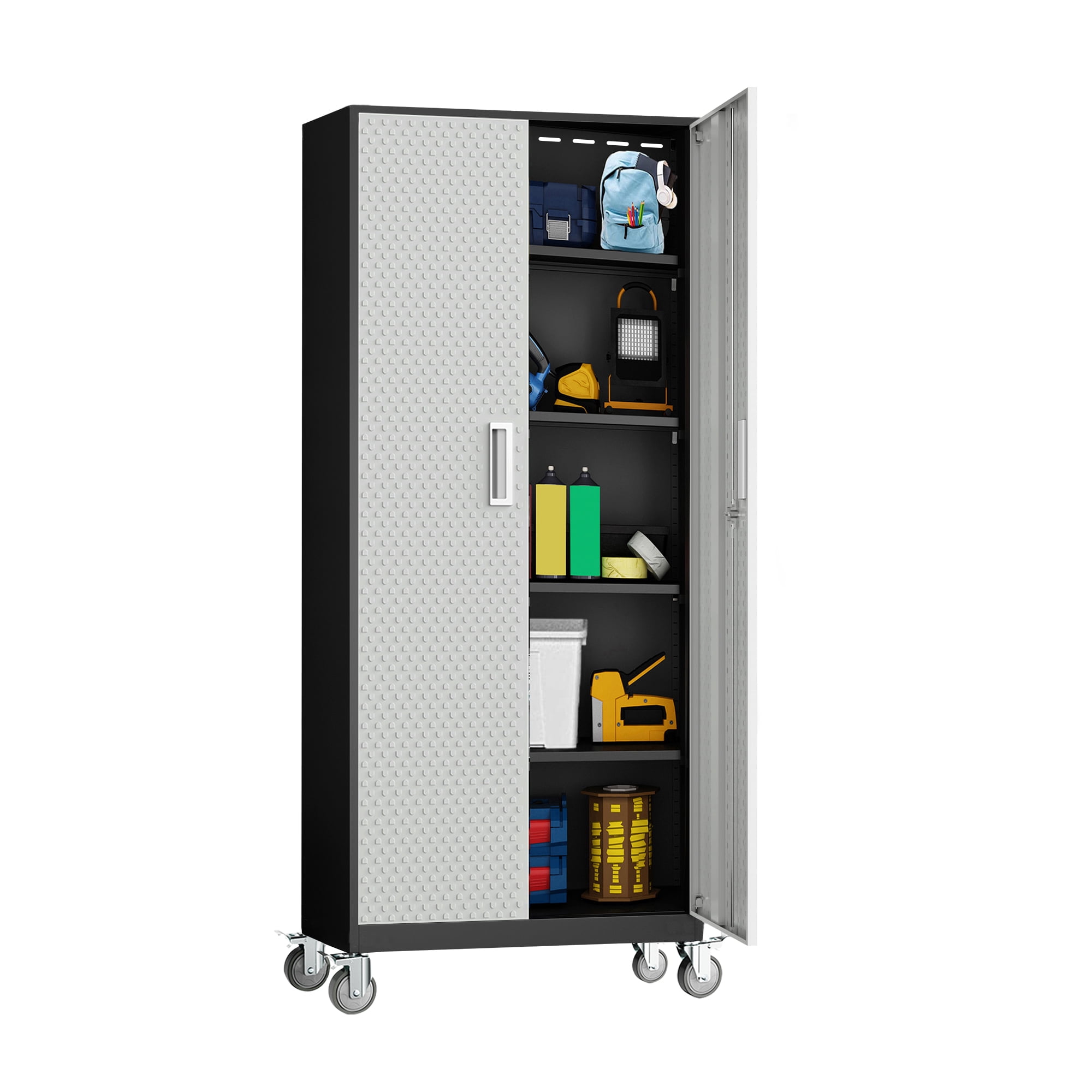 Tall Metal Storage Garage Cabinets with wheels，Locking Doors and 4 ...