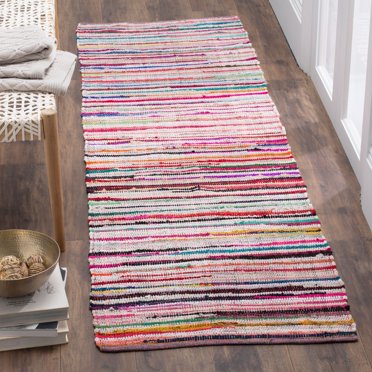 SAFAVIEH Rag Petar Striped Cotton Runner Rug, Ivory/Multi, 2'3" x 6 ...