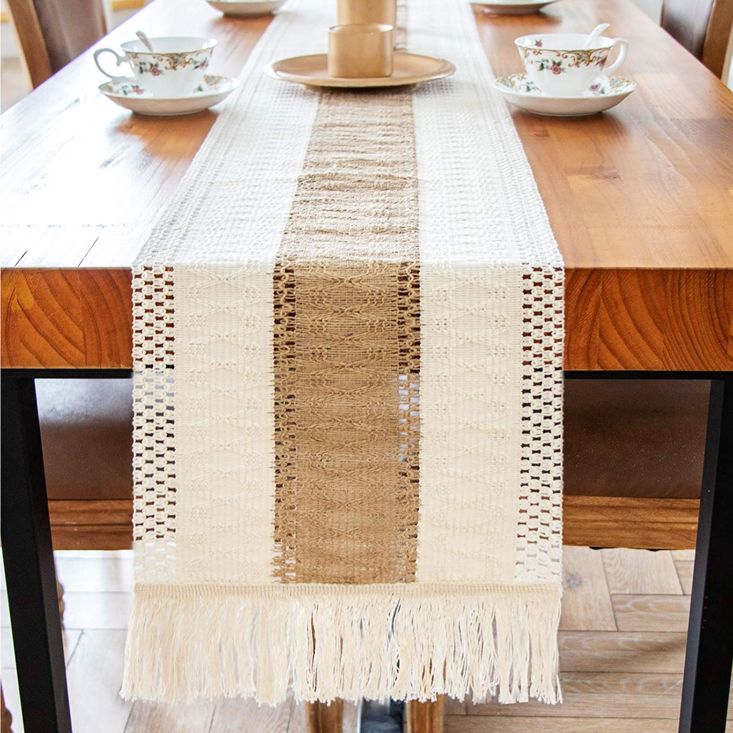TOUPGIVME Table Runner, Farmhouse Style Table Runner, Cotton Lace Boho ...