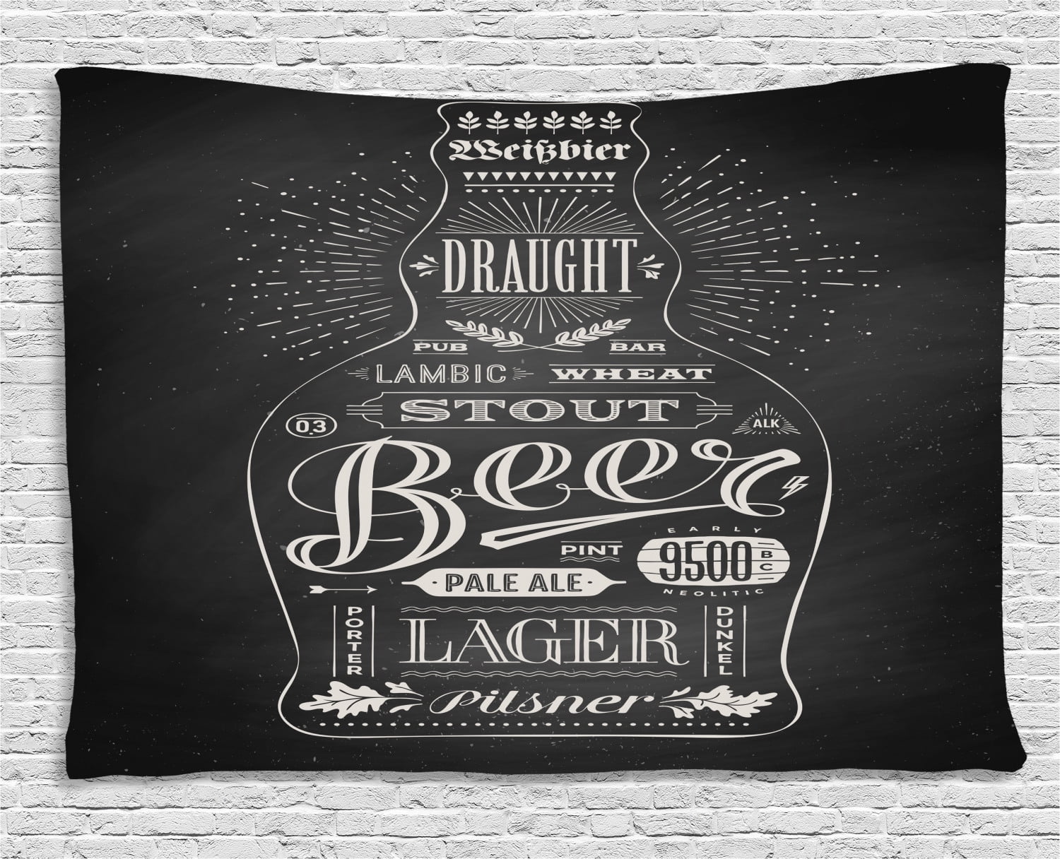 Alcohol Tapestry, Bottle of Beer with Hand-Drawn Lettering of Stout ...