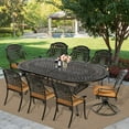 "MEETWARM 84"" Oval Patio Dining Table, All-Weather Cast Aluminum, Dark ...