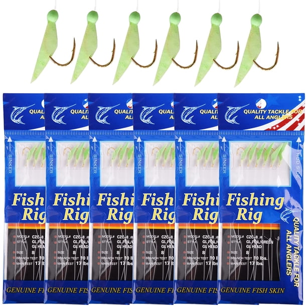Fishing Rigs Bait Fish Skin Rig Hooks, 6 Packs Glow Fishing Bait Rigs ...