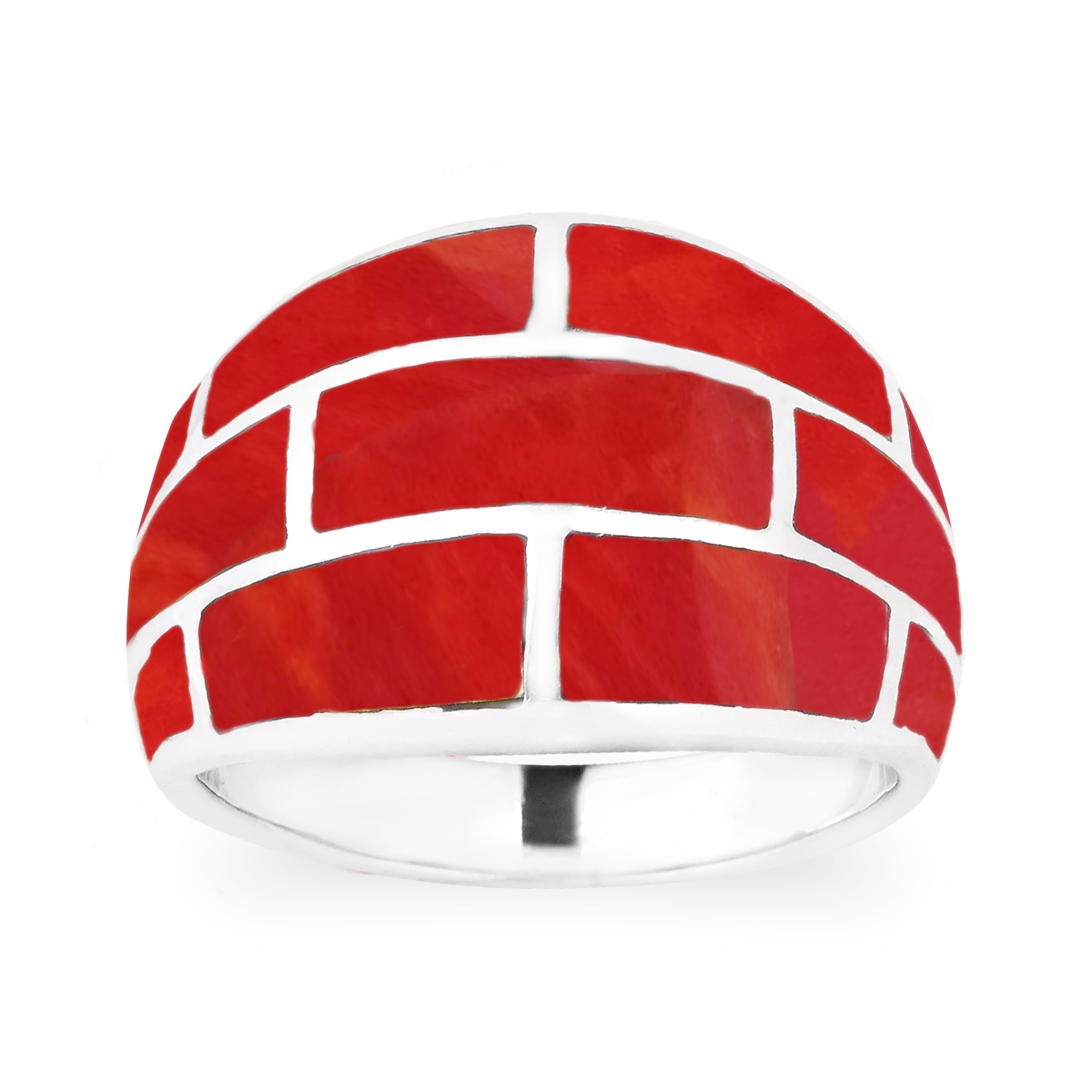 Modern Brick Blocks Red Coral Sterling Silver Ring for Female ...