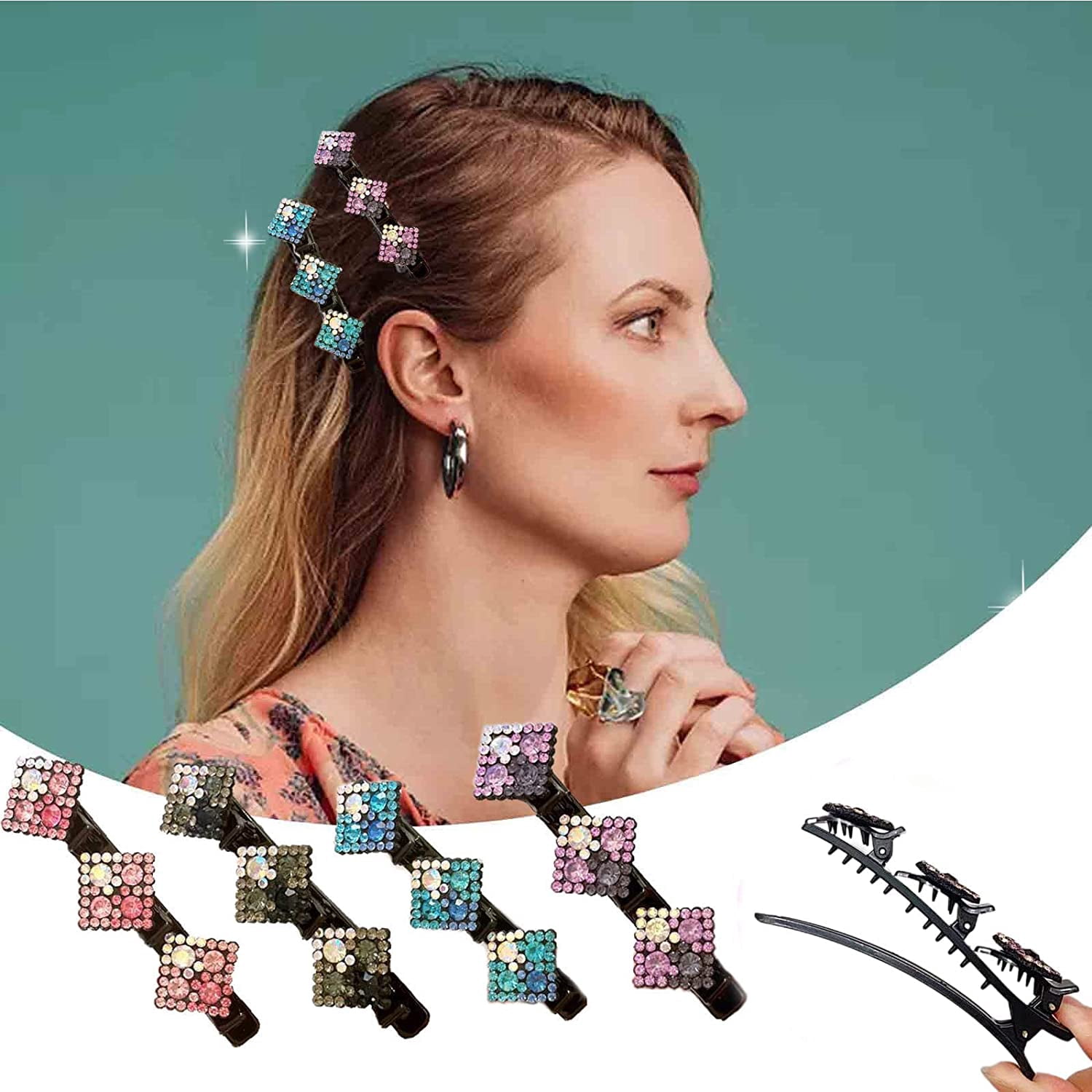 4Pack Rhinestone hair clips for Women Satin Fabric Flower Hair Clips ...