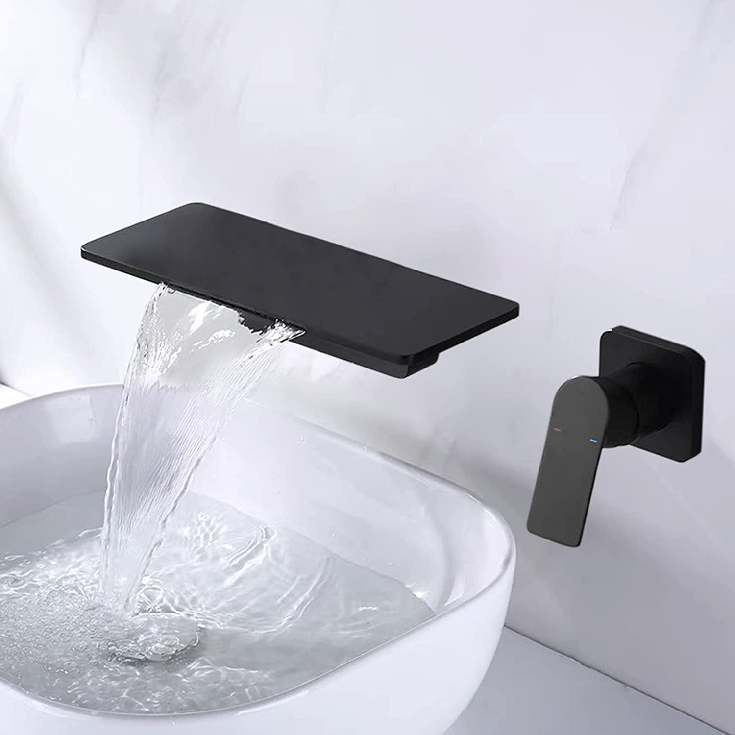 Fichiouy 5 Inch Concealed Waterfall Faucet for Bathtub Black Wall Mount ...