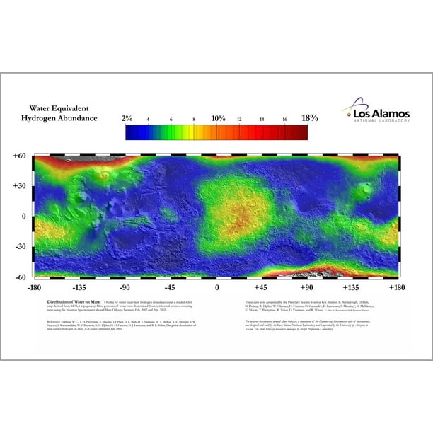 24"x36" Gallery Poster, map water ice in upper meter of planet mars ...
