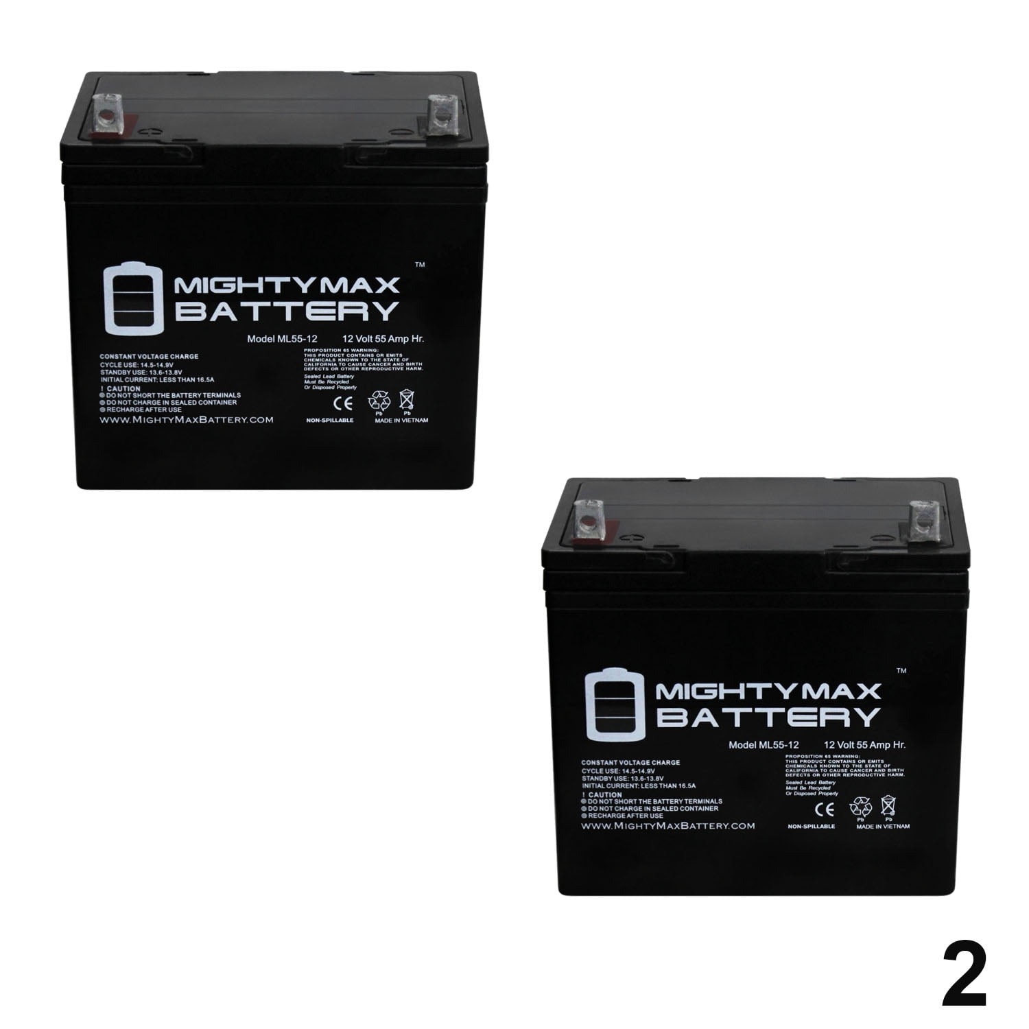 12V 55Ah Battery for Challenger Sport J55 Electric Scooter - 2 Pack ...