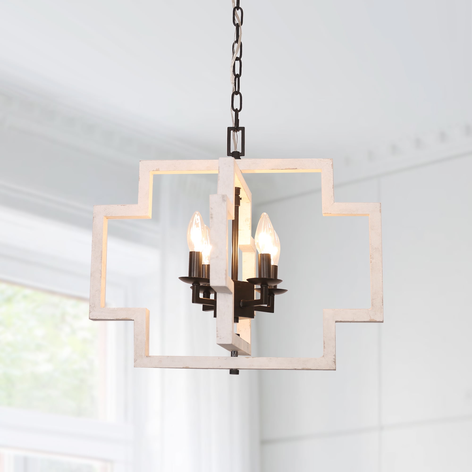 Oaks Aura 4-Light Wood Square Chandelier Adjustable Height Pendant ...
