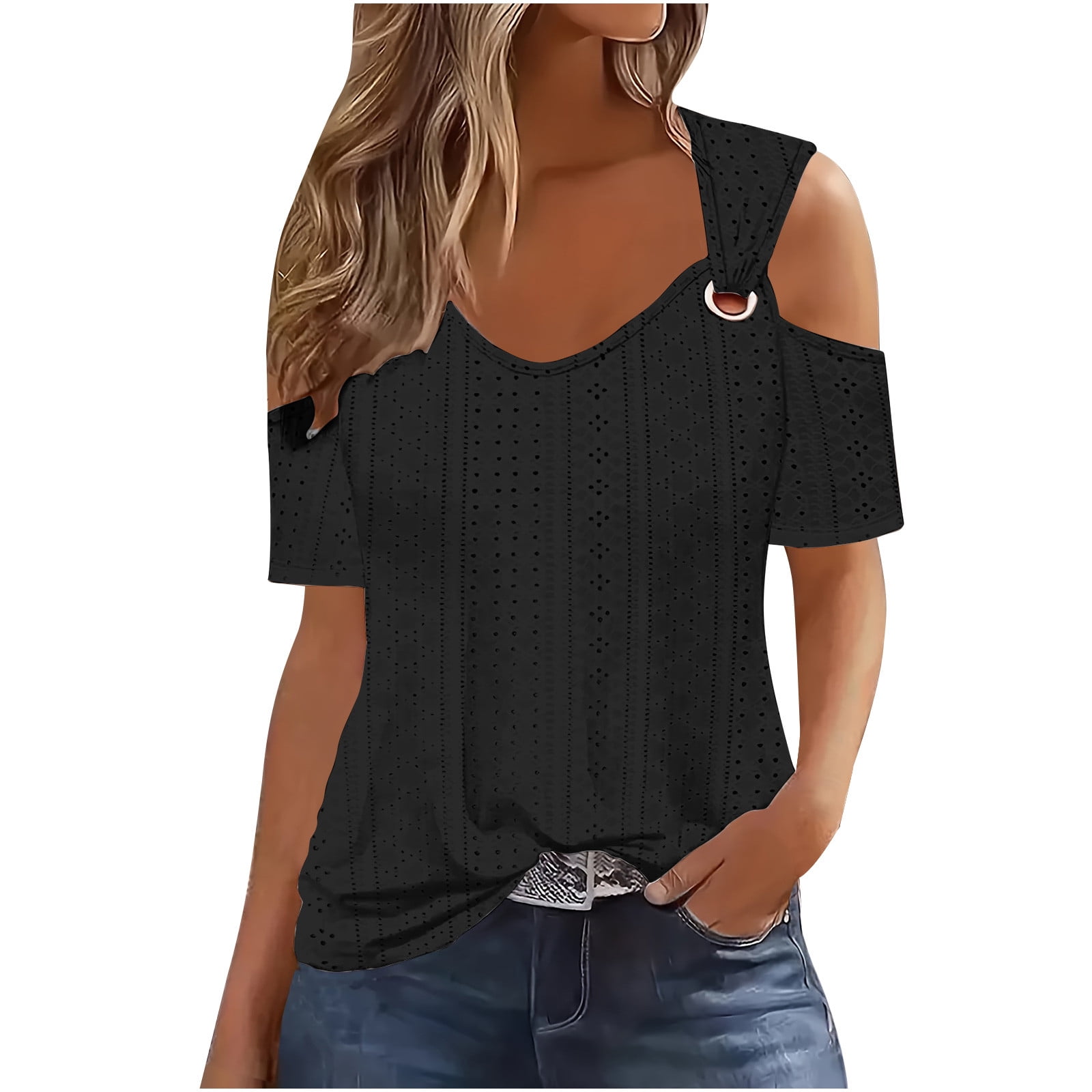 Click here for Timegard Womens Eyelet Tops V-Neck Short Sleeve Co... prices