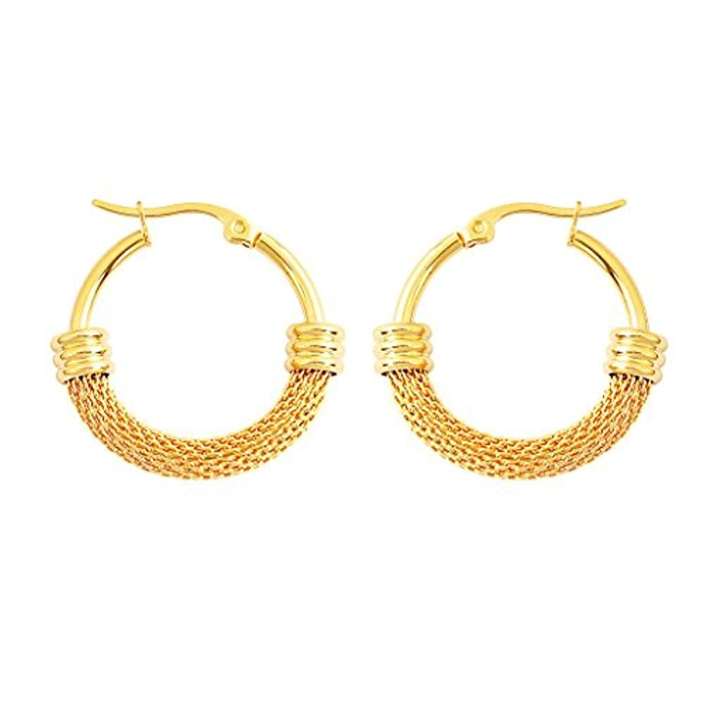 Edforce Womens 18k Gold Plated Half Hoop Half Mesh Link Hoop Earrings ...