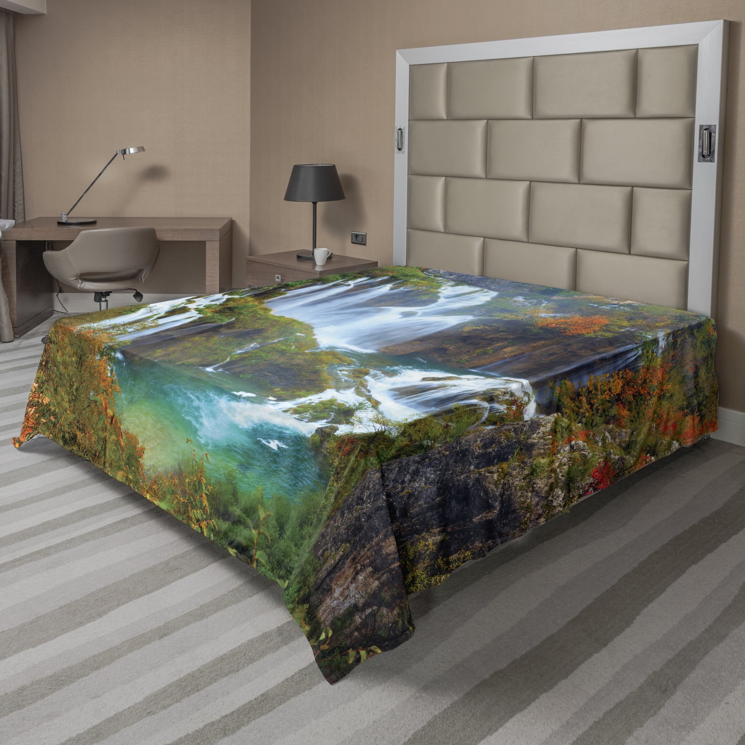 Croatia Flat Sheet, Nature Themed Outdoor Scene of Waterfalls of ...