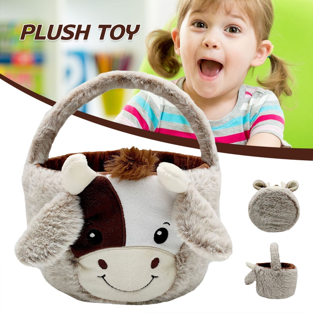 Adorable Cartoon Cow Easter Basket Plush Doll Soft Stuffed Toy Kid ...