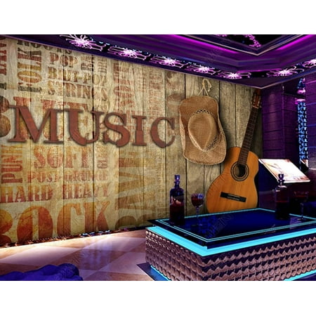 Vintage Wood Grain Music Notes English Alphabet Guitar Bar Mural-350 ...