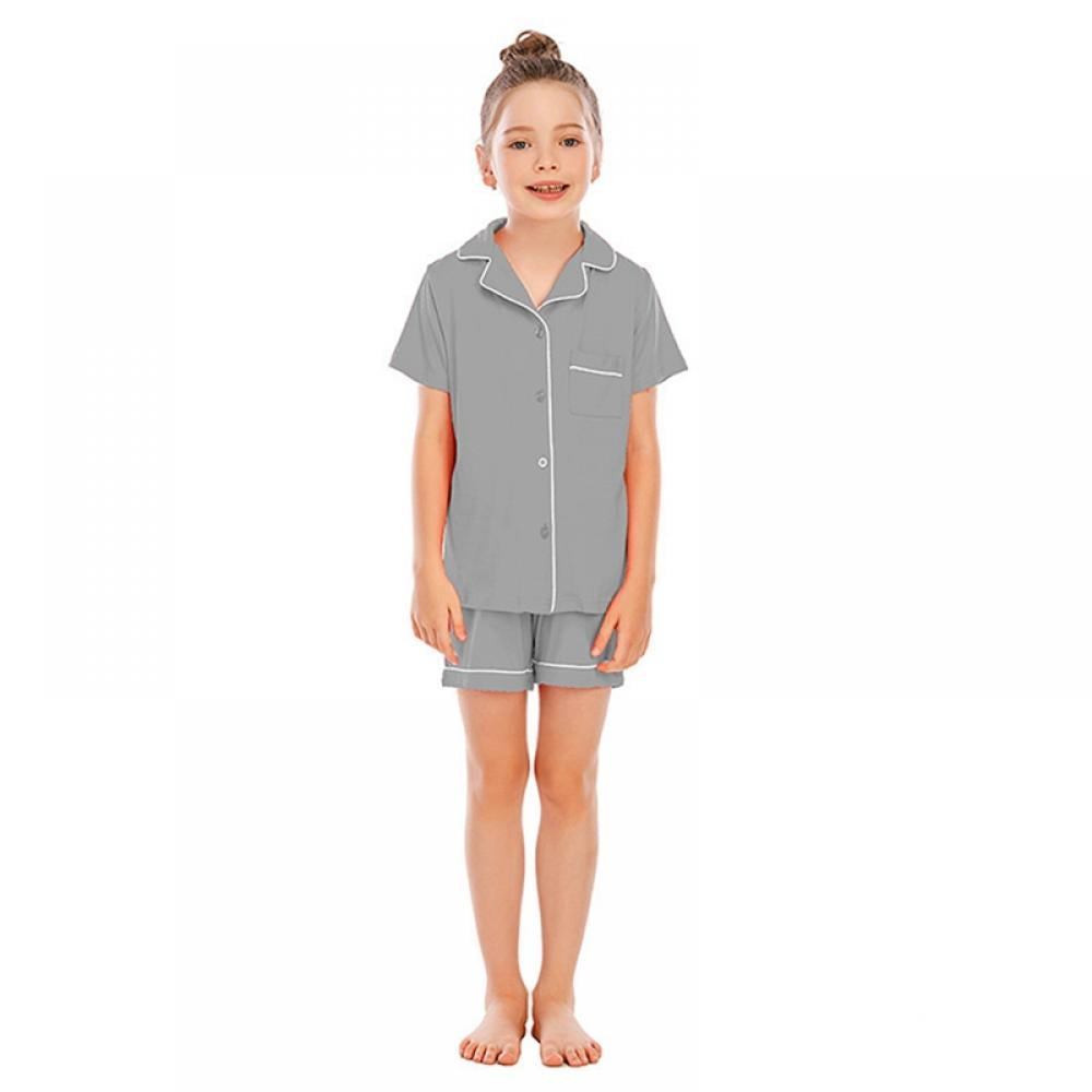 BULLPIANO Kids Pajamas Set Girls Boys Button-Down Sleepwear Short ...