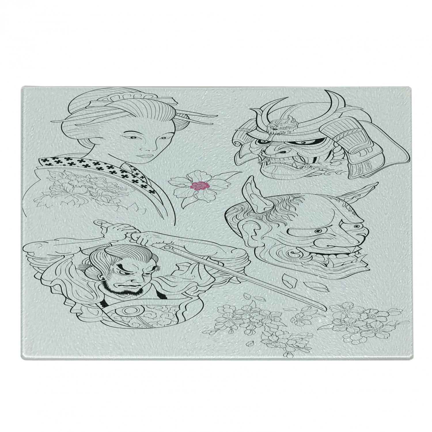 Kabuki Cutting Board, Samurai Warrior and Japanese Woman Portrait ...