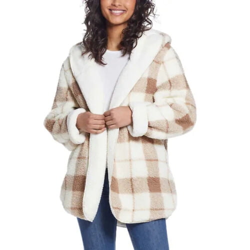 Weatherproof Womens Reversible Plush Jacket Cream S/M - Walmart.com
