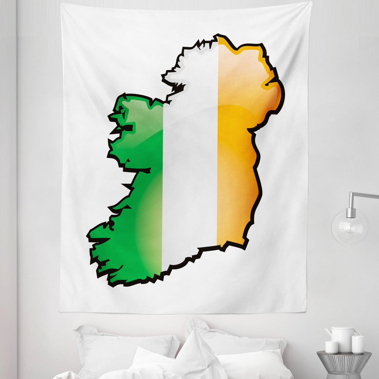 Ireland Map Tapestry, Cartoon Style Art of Mapping on a Plain ...