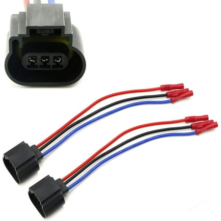 Pair H13 9008 3-Wire Headlight Plug Adapter Pigtails w/Quick Painless ...