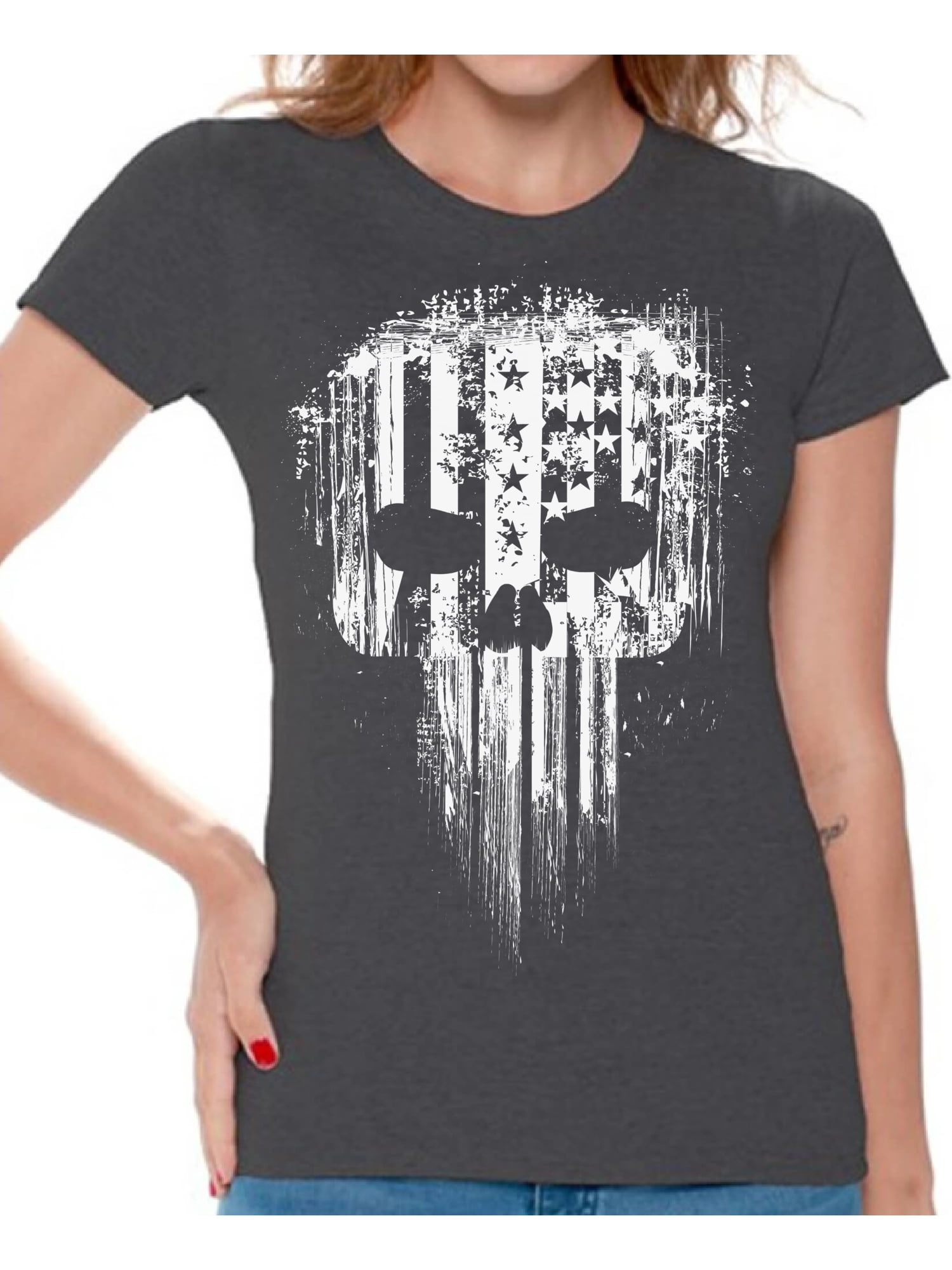 Awkward Styles White Skull T Shirt for Her American Flag Sniper Shirts ...