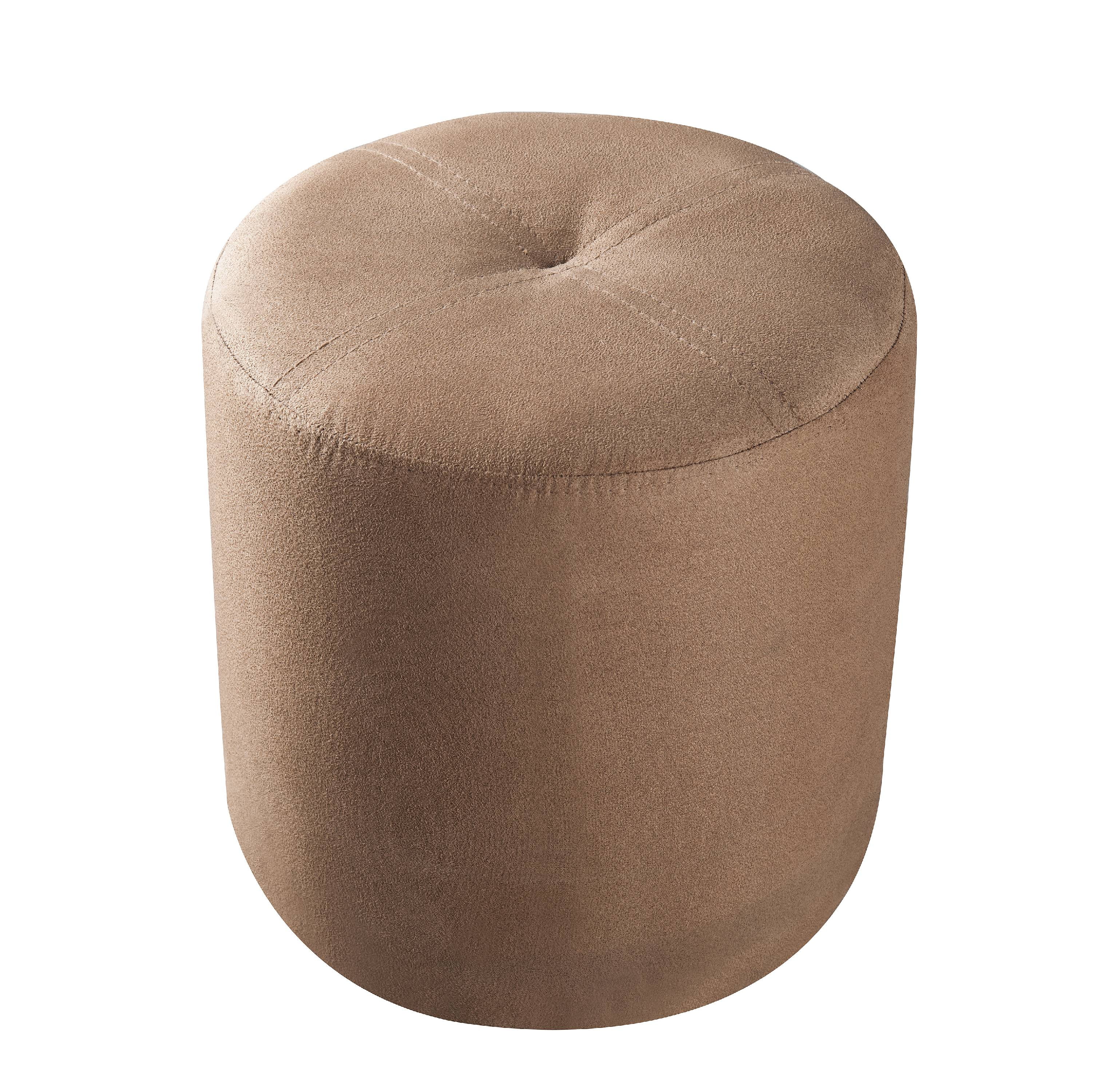 Ula Contemporary 13.5" Round Ottoman Footstool, Brown Microfiber ...