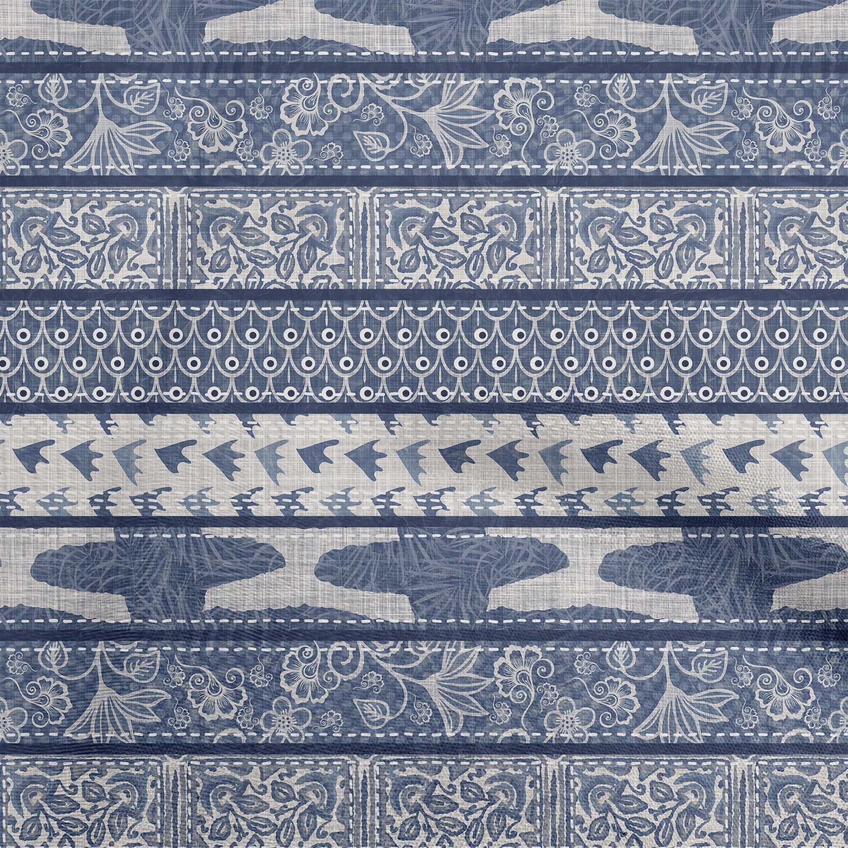 oneOone Silk Tabby Blue Fabric Mix Block Pattern Dress Material Fabric ...