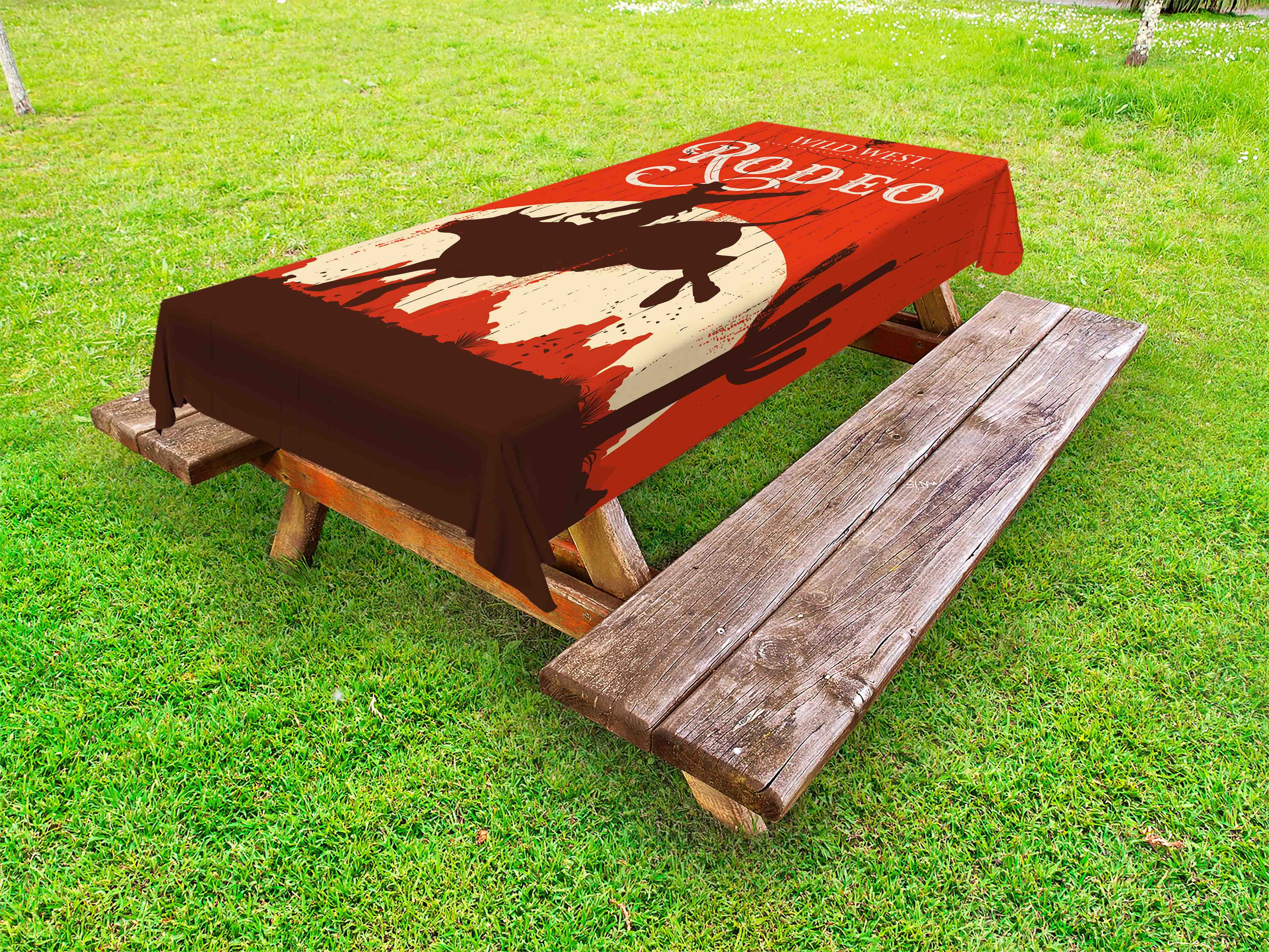 Vintage Outdoor Tablecloth, Rodeo Cowboy Riding Bull Wooden Old Sign ...